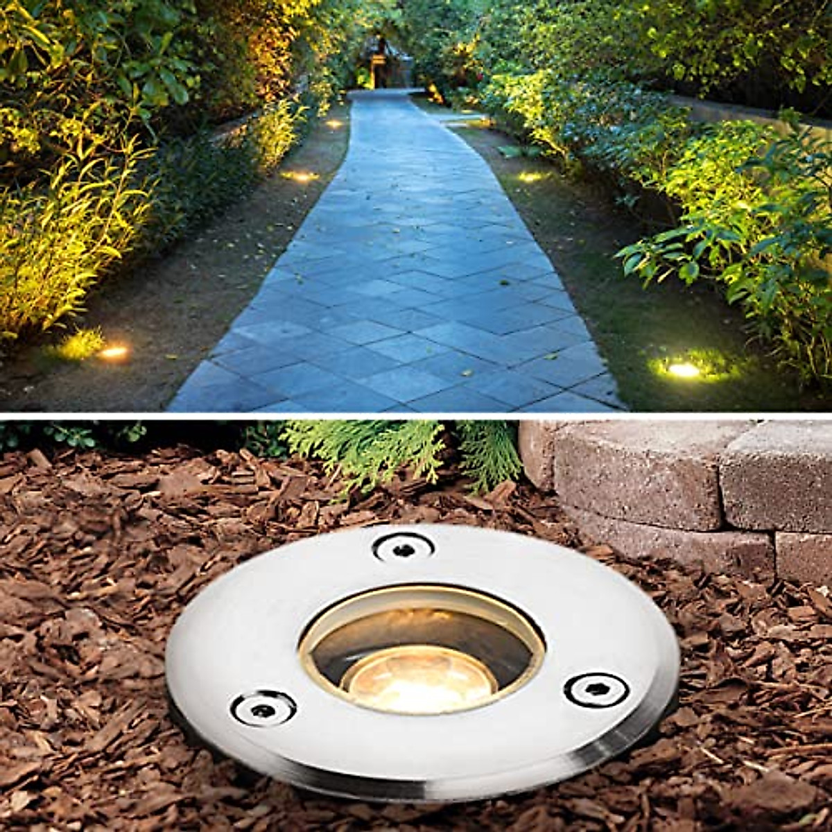 EAGLOD Low Voltage Landscape Lights with Connectors 1W LED Well Lights,12V-24V In-Ground Lights IP67 Waterproof 3000K Soft Warm White 100 Lumen for Landscape Up Lighting Garden Plant,Driveway(12Pack)