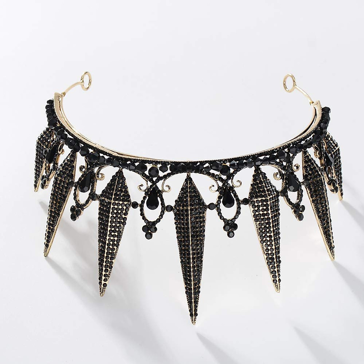 S SNUOY Black Crowns for Women Rhinestone Tiara Baroque Crown Wedding Headpiece Costume Party Accessories for Women