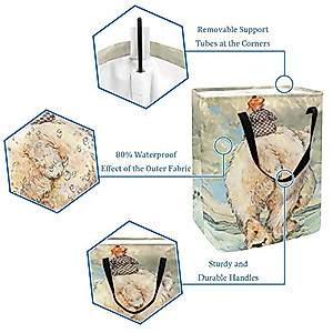 Walking Polar Bear with a Child Print Collapsible Laundry Hamper, 60L Waterproof Laundry Baskets Washing Bin Clothes Toys Storage for Dorm Bathroom Bedroom