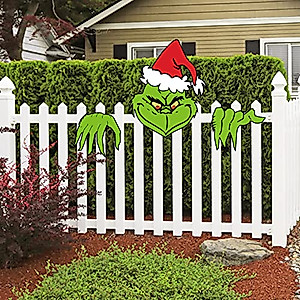 AMZFAVOR Christmas Decorations Outdoor - Fence Yard Sign with Hand Head for Holiday Christmas Fence Peeker Decorations