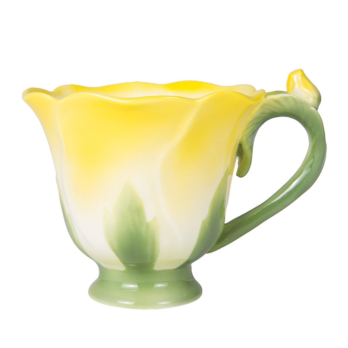 YBK Tech Creative 3D Rose Bone China Ceramic Coffee Mugs Afternoon Tea Cup and Saucer Set (Yellow)