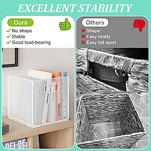 JKsmart Storage Cubes, Basket for Shelves with Handles, Set of 4 Storage Bins, Foldable Baskets for Organizing Toys, Books 10.5x10.5x10.5inch, Multipurpose Storage for Cabinet Bookcase, White