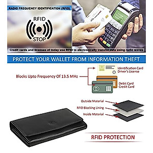 Mou Meraki Women RFID Blocking Genuine Leather Bifold Wallet-Clutch For Women-Shield Against Identity Theft (PEBBLES BLACK)