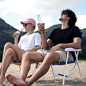 Sunnyfeel Tall Folding Beach Chair Lightweight, Portable High Sand Chair for Adults Heavy Duty 300 LBS with Cup Holders, Foldable Camping Lawn Chairs for Camp/Outdoor/Travel/Picnic/Concert/Sports