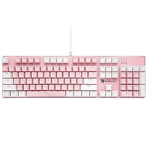 Merdia Mechanical Keyboard Gaming Keyboard | Blue Switch, Pink & White Color, White Backlit Keyboard | 104 Keys US Layout | Wired Gaming Keyboard | Hot Swappable Mechanical Keyboard | PC Keyboard