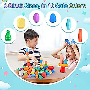 Wooden Stacking Rocks Toys, Montessori Toys for 1 2 3 year old, Stacking toys for toddlers, Sensory Educational Preschool Learning building blocks toys for Kids age 3-5, Birthday Game Gift Boys Girls