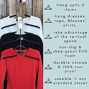 Closet Spice - 2 Pack - Strong Anti-Rust Chrome 6 Tier Blouse Tree, Non-Slip, Black Foam Padded, Space Saving, Flexible Swing Design for Easy-Slide, Multi-Tiered Clothes Hanger