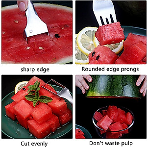 2 in 1 Watermelon Fork Slicer, Upgrade Watermelon Slicer Cutter, Summer Watermelon Fruit Cutting Fork, Dual Head Stainless Steel Fruit Forks Slicer Knife (A, 2 Pack)