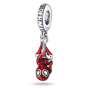 Feitery Men Charms for Bracelets and Necklaces Christmas Gifts Dangle Heart Bead with Cubic Zirconia Spacer 925 Sterling Silver (X)