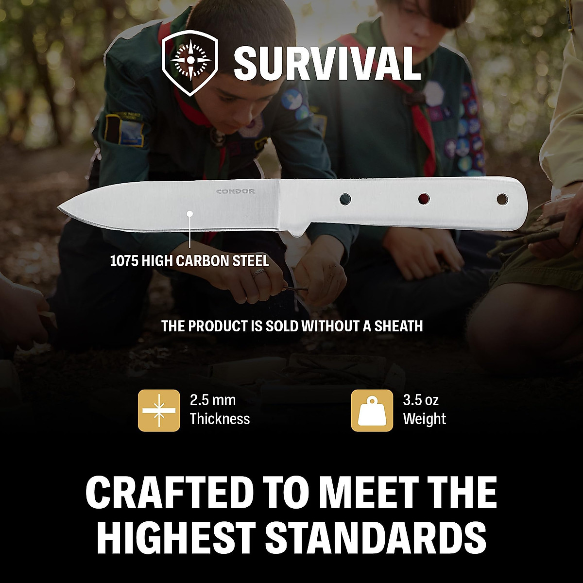 Condor Tool & Knife Kephart Blade Blank - 1075 High Carbon Steel Knife Blanks with a Polished Finish - Fixed Blade Knife Blanks for Knife Making - Product is Sold Without Sheath - 4.5 in Blade - 3.5oz