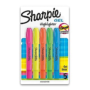 Sharpie Gel Highlighters, Bullet Tip, Assorted Colors, 5 Count