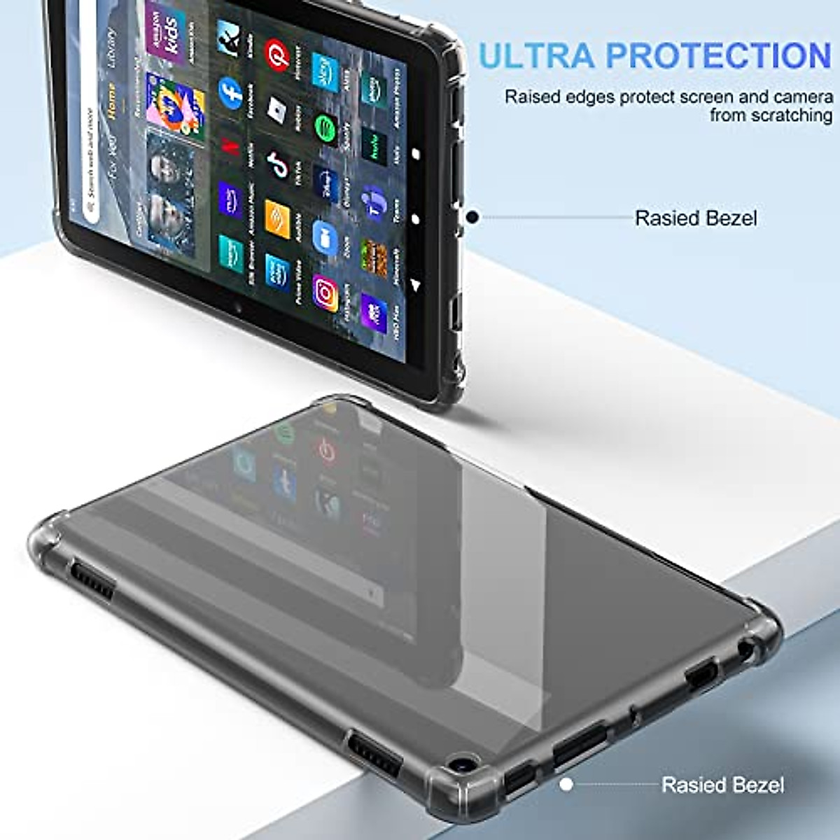 Clear Case for Kindle Fire HD 8 & Fire HD 8 Plus Tablet 8" (12th Generation 2022), Clear Protective Case for All-New Amazon Fire HD 8 & Fire HD 8 Plus Tablet, Silicone Back Shell Cover - Transparent