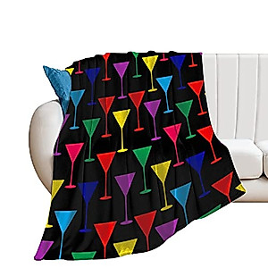 Color Martini Glass Funny Flannel Throw Blanket Soft Lightweight Blankets for Sofa Couch Bedroom