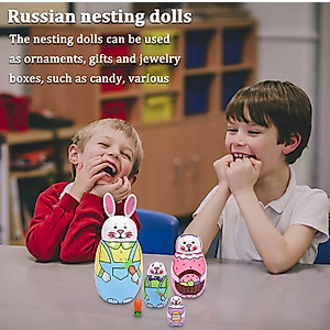 HYSIGUAN Easter Bunny, Handmade Easter Wooden Toys for Toddlers, 5 Pcs Russian Nesting Dolls, Special Easter Eggs Decoration for Home, Gifts, Table, Bedroom, Kitchen (Rabbit)