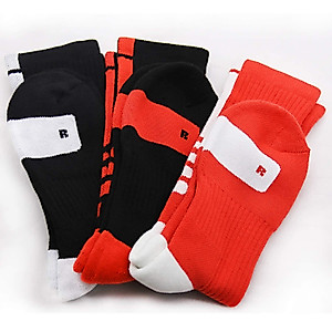 MUMUBREAL Men's Cushioned Compression Sport Socks, Black Black Red, One Size (3pack)
