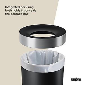 Umbra Vento Open Top 16.5-Gallon Kitchen Trash Large, Garbage Can for Indoor, Outdoor or Commercial Use, Black/Nickel