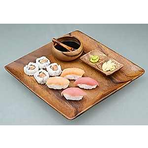 PACIFIC MERCHANTS Acaciaware Acacia Wood 12" Square Plate, Set of 4, Serving Tray, Square Charger Plate, Sustainable, Hand Made, Hawaiian History