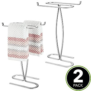 mDesign Decorative Modern Metal Fingertip, Hand Towel Holder Stand - for Bathroom Vanity Countertops to Display and Store Small Guest Towels - 2-Sided, 14" High, 2 Pack - Chrome