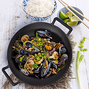 Megachef 14 Inch Pre-Seasoned Cast Iron Wok with Lid