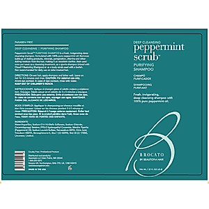 Brocato Peppermint Scrub Purifying Shampoo: Lightweight with Pure Peppermint Oil, Ideal for Oily to Normal Hair Types - Sulfate & Paraben Free, 32oz