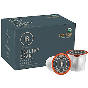 Healthy Bean Low Acid Coffee Pods, Superfood Infused, USDA Organic, Mycotoxin Free, Semi-Dark Roast, 12 Pack