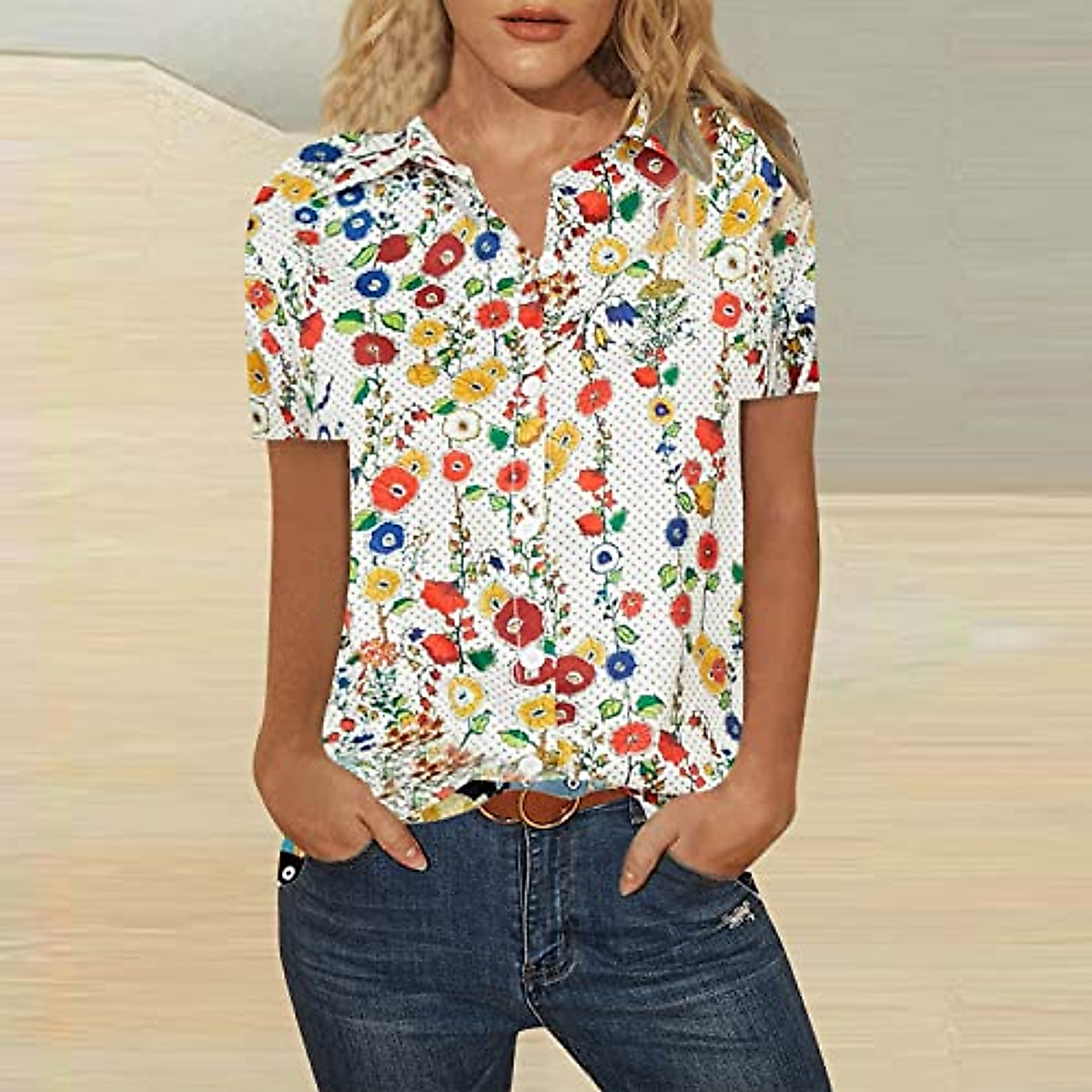 Women Casual Summer Fashion Top V Neck Print T Shirt Short Sleeves Tunic Shirt Loose Fit Short Sleeve Lace Party Blouse,Oversized T Shirts for Women Graphic Tee Y2K