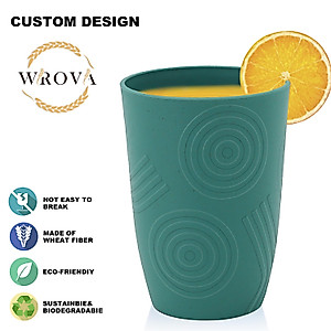 Wrova Wheat Straw Cups 16oz set of 6 with Etched Pattern - Alternative Plastic Cups Dishwasher Safe - Plastic Drinking Cups Unbreakable for Kids - Colorful Series