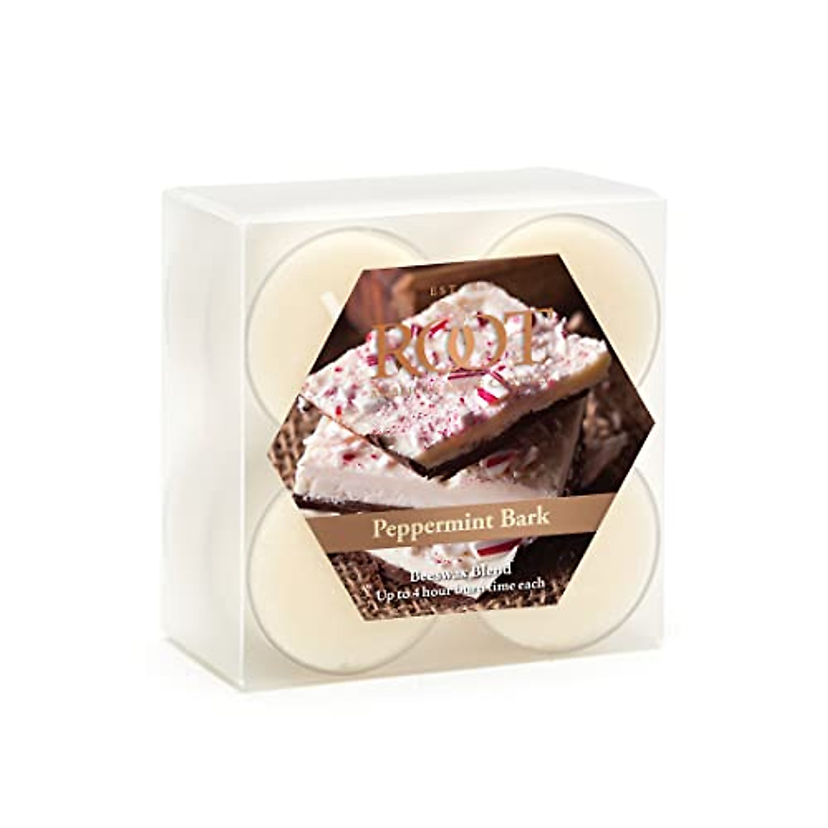 Root Candles Scented Tealights Holiday Collection Beeswax Blend 4-Hour Tealight Candles, 8-Count, Peppermint Bark