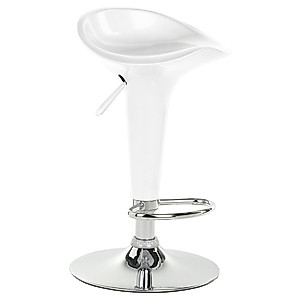Displays2go Modern Bar Chair, Swiveling, Ergonomic Seat with Adjustable Lift (White ABS Plastic and Chrome)