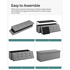SONGMICS 43 Inches Folding Storage Ottoman Bench, Storage Chest, Foot Rest Stool, Bedroom Bench with Storage, Light Gray ULSF77G