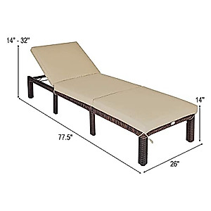 Tangkula Rattan Wicker Chaise Lounge Chair, Outdoor Patio Lounger Recliner Chair w/Adjustable Backrest, Heavy-Duty Reclining Chair Sunbed with Thick Zippered Cushion for Garden Yard Patio (1, Brown)