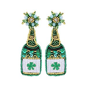St. Patrick's Day Earrings Green Wine Bottle Beaded Earrings for Women Handmade Shamrock Lucky Drop Dangle Earrings Valentine Gift Irish Holiday Jewelry Gift