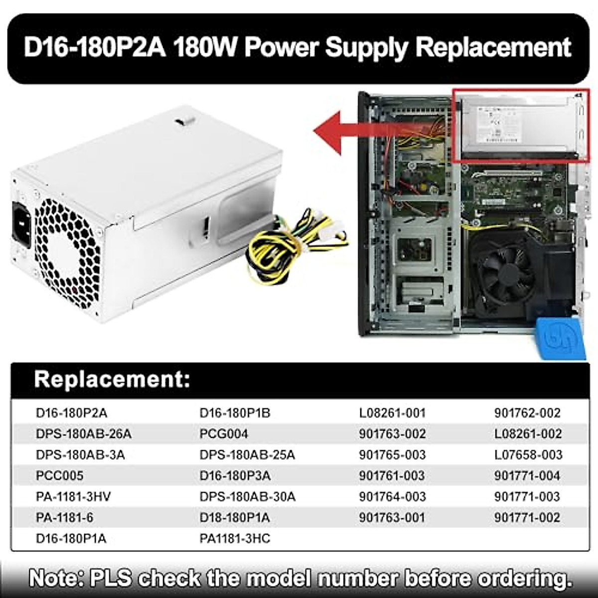 LXun D16-180P2A 180W Power Supply Compatible with HP ProDesk 800 G3 600 G3 SFF L08261-001 901763-002 901765-003 901761-003 901764-003 901763-001 901762-002 L08261-002 901771-004 901771-003 901771-002