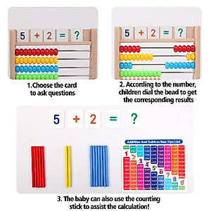 Tomlive Preschool Learning Toy, Wooden Abacus for Kids Math, 10-Row Wooden Frame with Multi-Color Beads, Counting Sticks, 1-100 Number Alphabet Cards, Montessori Toys for Toddler 3 4 5 6 Year Old Gift