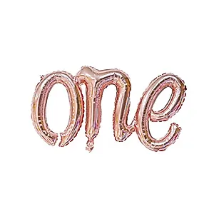One Balloon Banner 40" First Birthday Balloons Hand Writing Style Foil Letter Baby Balloon Anniversary Celebration Decorations,Rose Gold