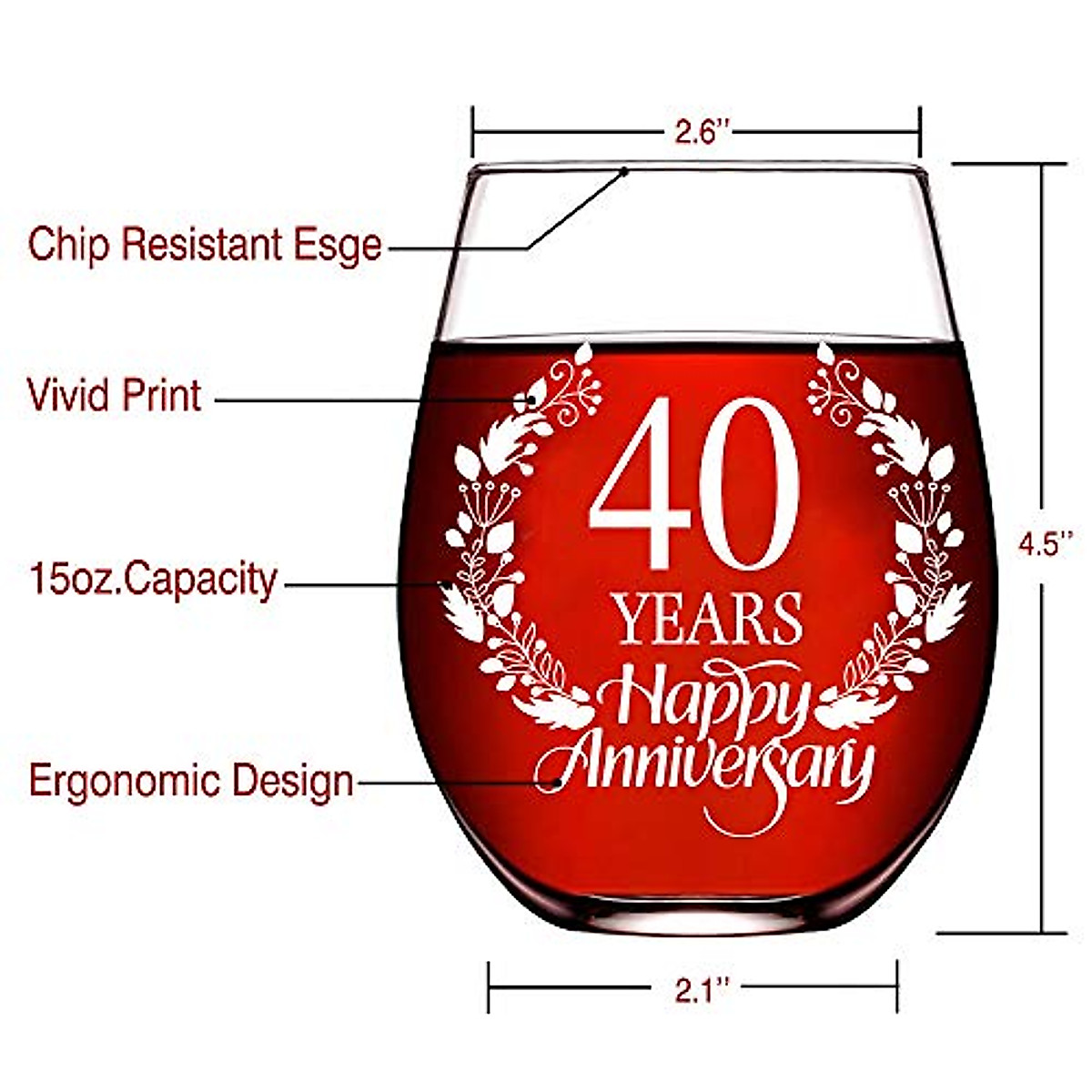 40 Years Happy Anniversary Wine Glass, 40th Anniversary Wedding Gift For Mom, Dad, Wife, Soulmate, Couple, Funny Vintage Unique Personalized, 40 Years Gifts, Funny Vintage Aged To Perfection
