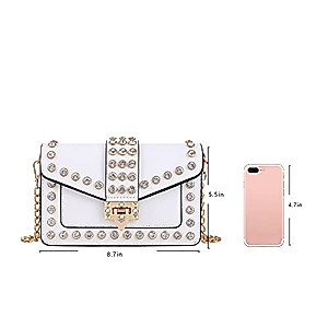 Qiayime Purses and Handbags for Women Rhinestone Fashion PU Leather Top Handle Crystal Chain Rivet Satchel Shoulder Tote Crossbody clutch Bags