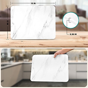 Stone Dish Drying Mat for Kitchen Counter, Quick Dry, Super Absorbent Dish Drying Mat, Eco-Friendly Diatomaceous Earth Mat for Dishes Bottles Cups(16x12 Inch, White Marble)