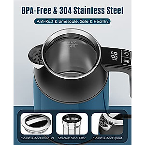 Nicewell Electric Kettle with Temperature Control, 4 Minutes Fast Water Boiler, Small Travel Kettle, with Touchable LCD Display & Auto Shut-off, for Travel, Office, Home, (450ML and 600W, Blue)