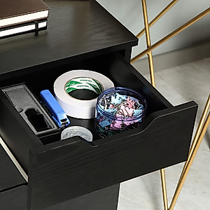 HOMCOM 3 Drawer Mobile File Cabinet, Rolling Printer Stand, Vertical Filing Cabinet, Black Wood Grain