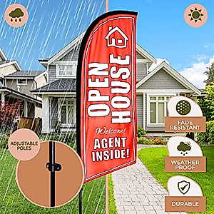 2 Pack Open House Flags Signs Banners or Real Estate Flags for Real Estate Agents or Realtors, with Pole Stake and Carrying Case