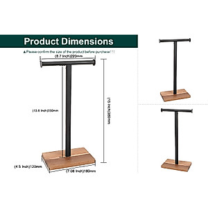 BathAce Hand Towel Holder, T-Shape Hand Towel Stand for Bathroom, Stand Hand Towel Rack Free-Standing Towel Bar for Bathroom Kitchen Countertop, Metal (14IN-Wooden Base, Black)