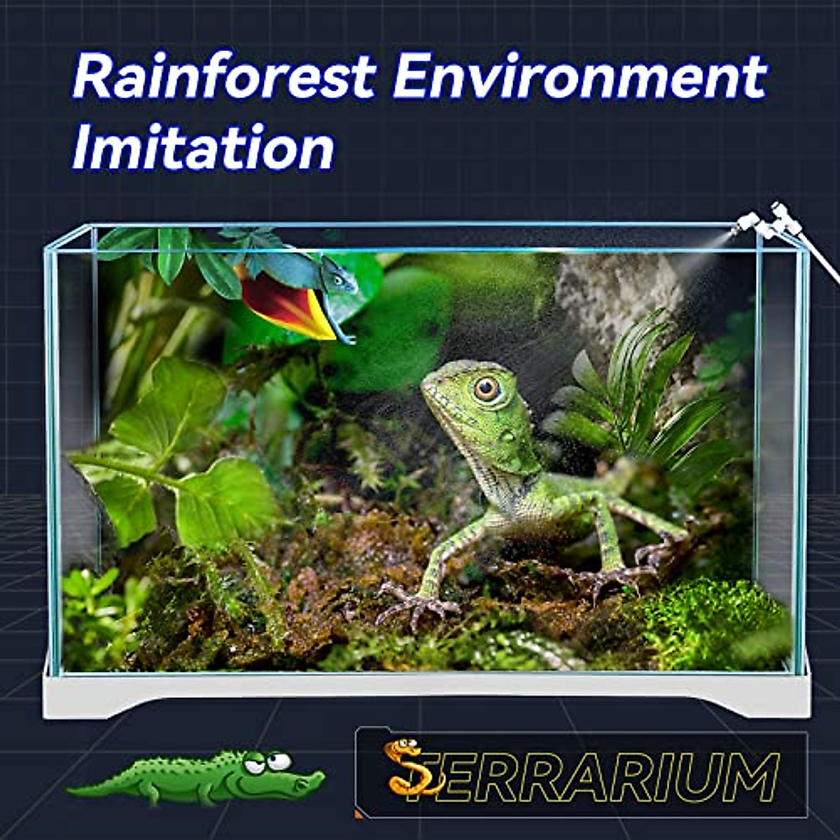 BILIPALA Reptile Mister, Automatic Misting System for Reptile Terrariums, 2 Adjustable Spray Nozzles