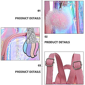 VALICLUD Clear Unicorn Backpack for Girl Holographic Backpack Clear Backpack Unicorn Transparent Backpack Clear Mini Backpack Casual Daypacks (Pink)