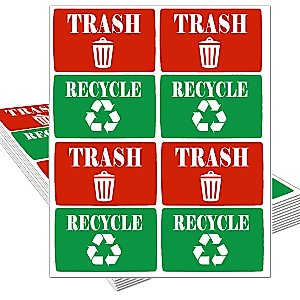 Trash Disposal Labels Self Adhesive Stickers, 2 x 3 Inch Recycle Sticker for Trash Can - Perfect Bin Labels, Ideal Signs for use on Home or Office Refuse Bins (256 Labels)