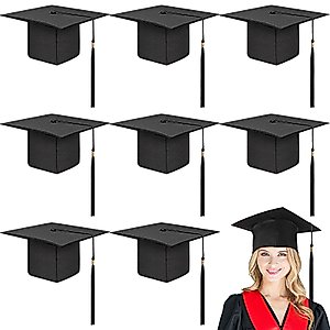 Geyoga 8 Pcs Graduation Cap Bulk Adjustable Adult Graduation Hat with Tassel for Men Women Fancy Dress Accessory Photo Props(Black)