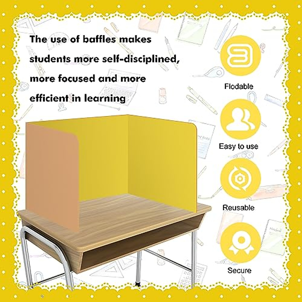 12 Pcs Privacy Folders for Students Yellow Desk Dividers Classroom Test Dividers Privacy Boards for Student Desks Privacy Panel Partitions Trifold Desk Dividers for School