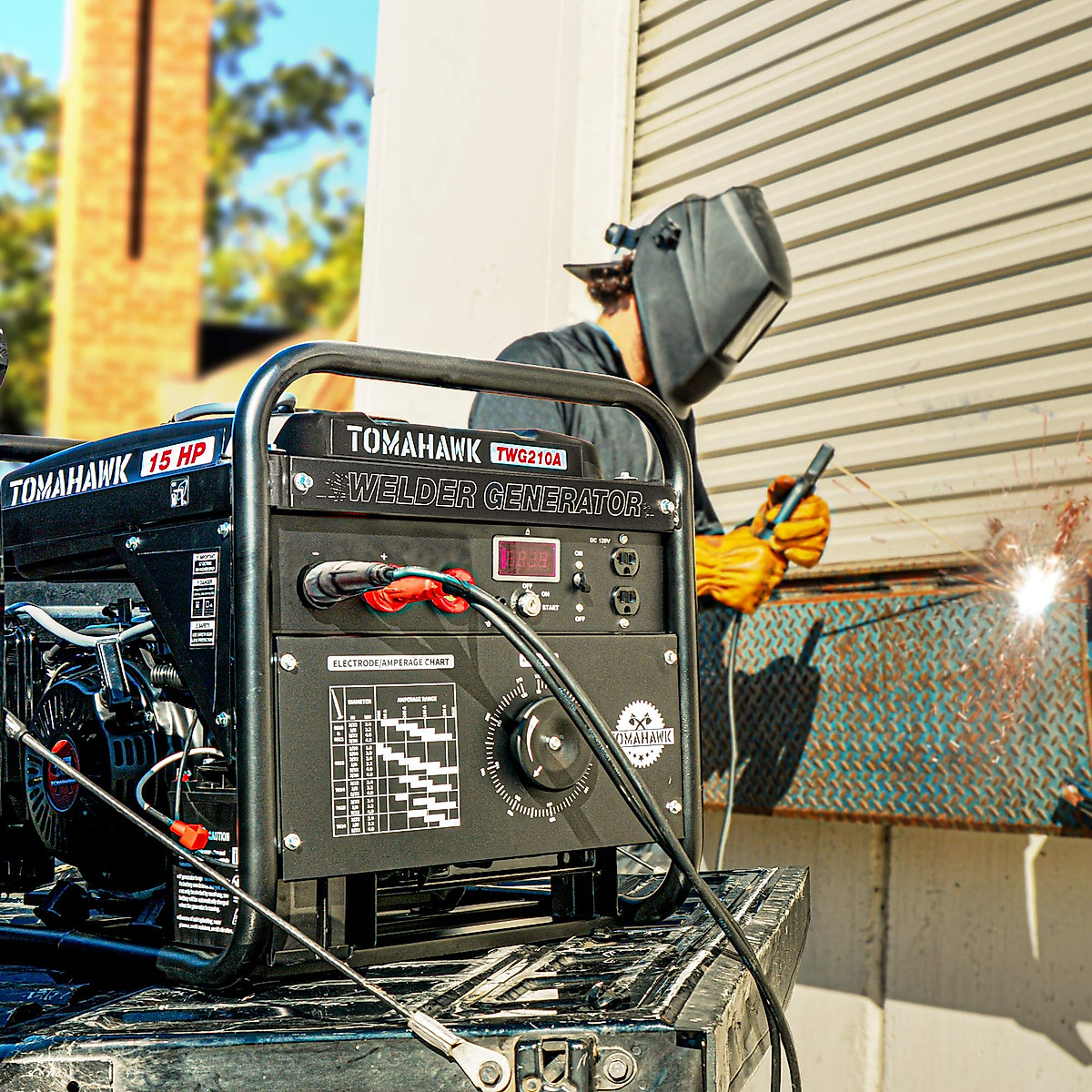 TOMAHAWK 15 HP Engine Driven Portable 2,000 Watt Generator with 210 Amp Stick and TIG Welder with Kit