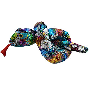LMC Products Rainbow Flip Sequin Stuffed Snake - Reversible Sequin Pet Snake Stuffed Animal - Giant 60 inches long