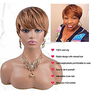 Usexy Hair Short Human Hair Pixie Cut Wigs Brazilian Straight Hair Wigs for Black Women Human Hair Wig With Bangs OT30 Color